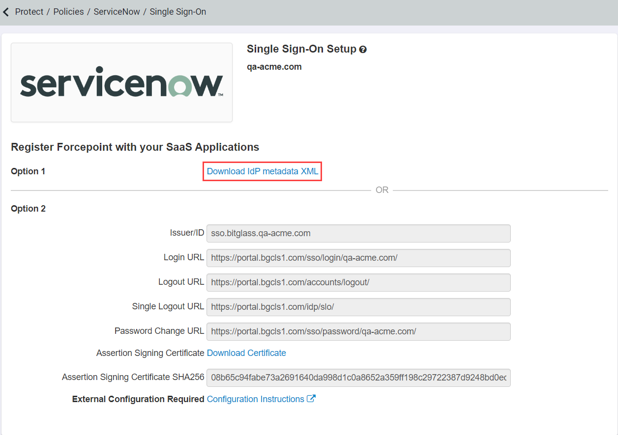 ServiceNow: Deploying Forcepoint Data Security Cloud | SSE as a SAML IdP